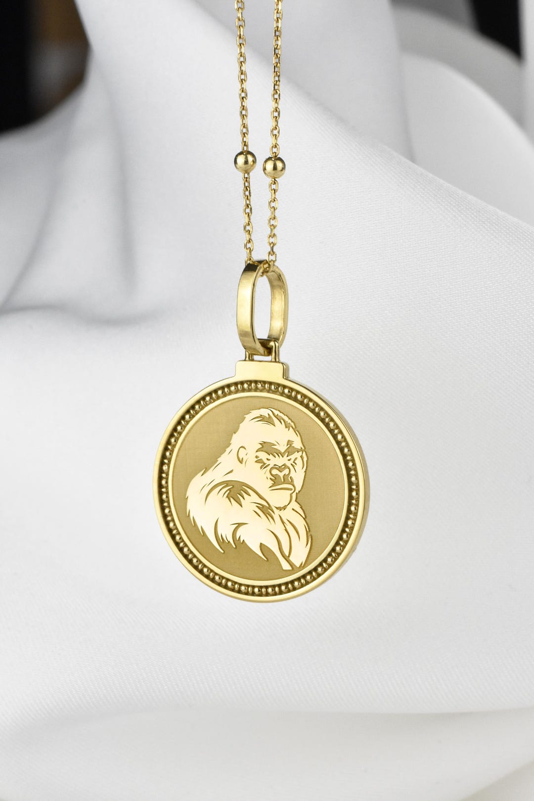 14K Solid Gold Gorilla Pendant, Jungle Wildlife Jewelry, Animal ...