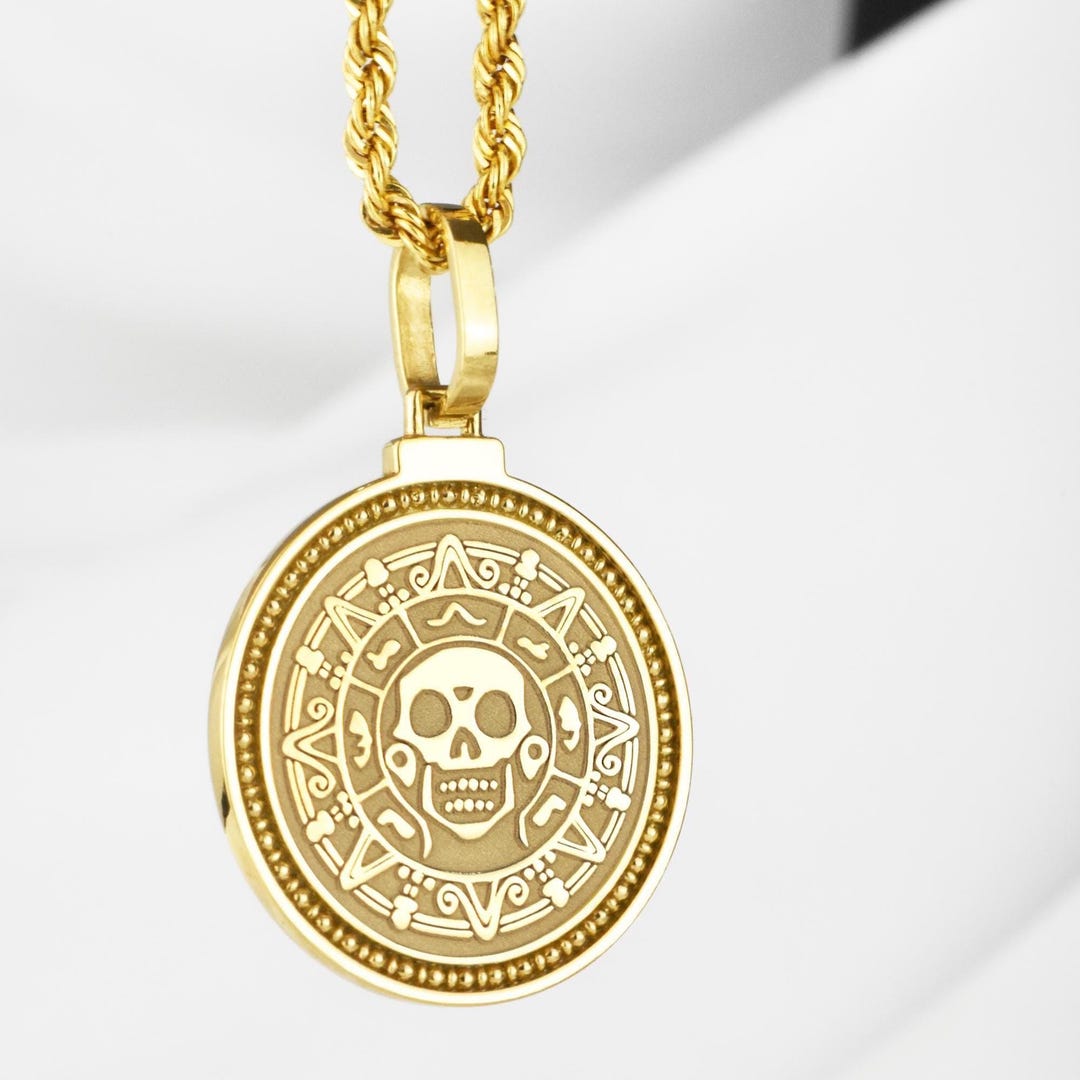 Sterling Silver Pirate Skull Coin Necklace: Aztec Medallion Pendant - Etsy