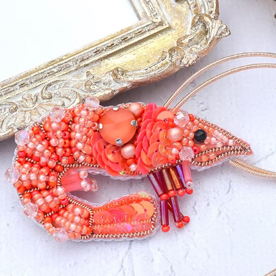 Bead Embroidery Kit "shrimp" Brooch, DIY Jewelry Making Kit, Wonderfull ...
