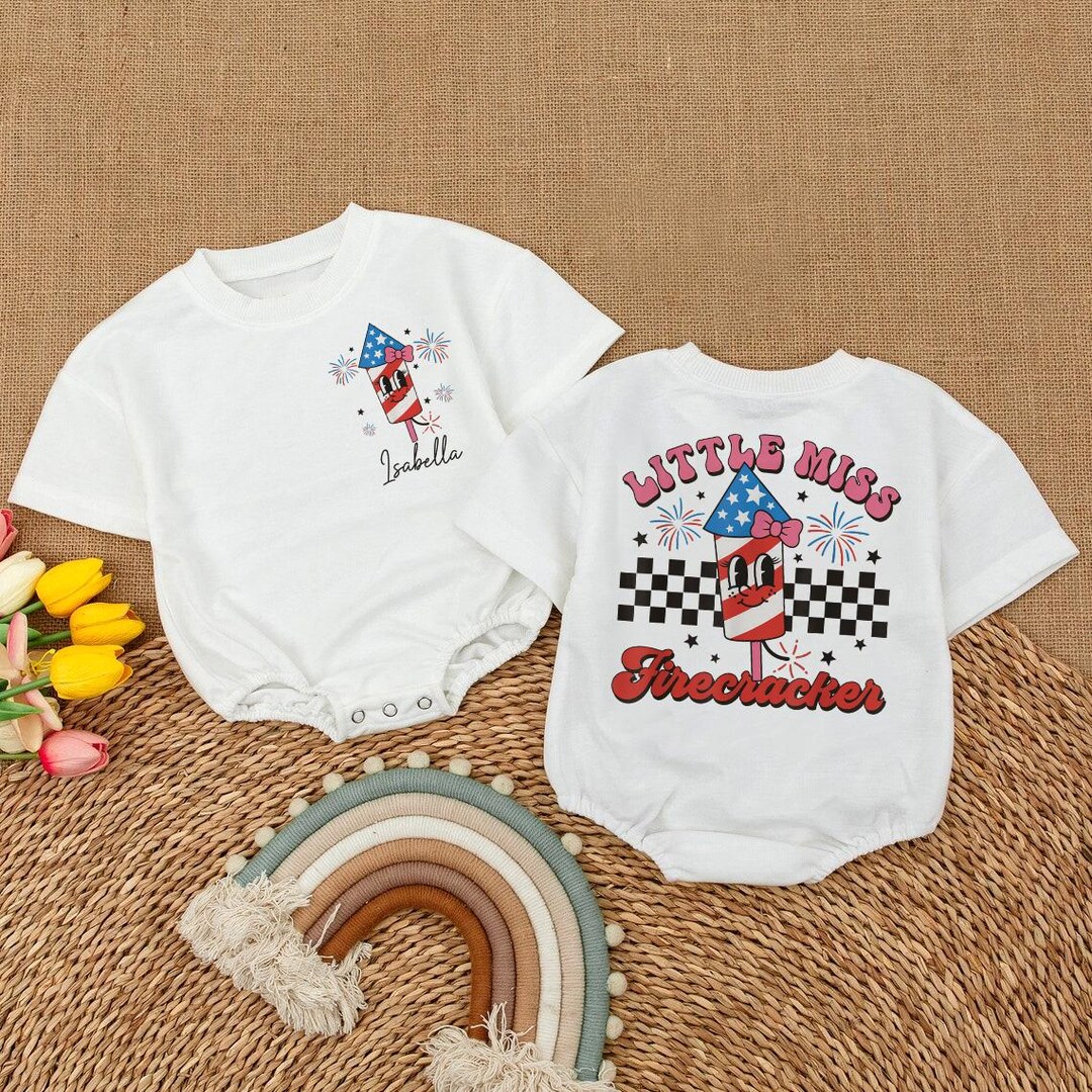Little Miss Firecracker Baby Girl Romper, 4th July Kids Outfit, Kids ...