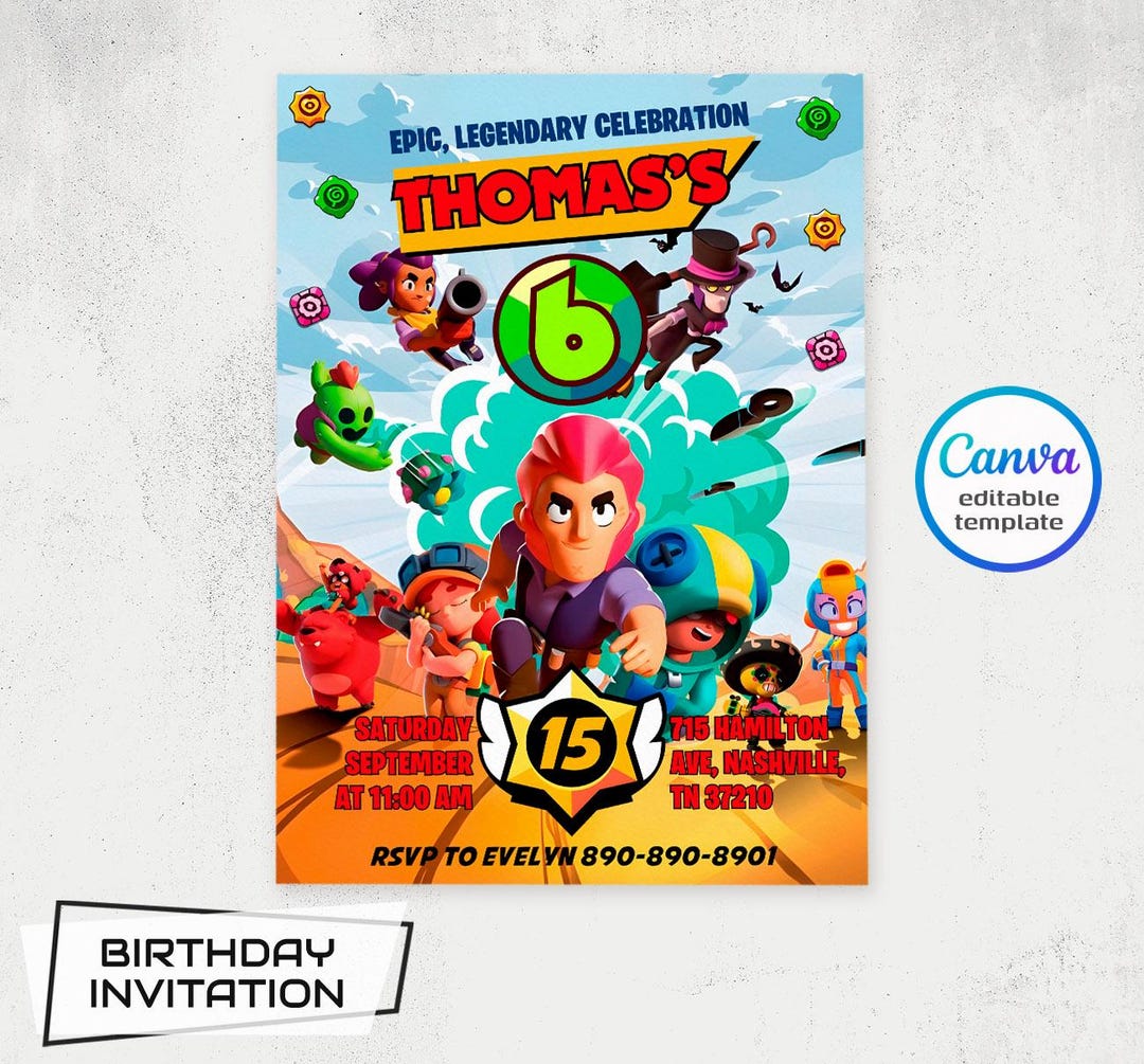 Brawl Stars Invitation, Gamer Invite, Printable Editable Video Game ...