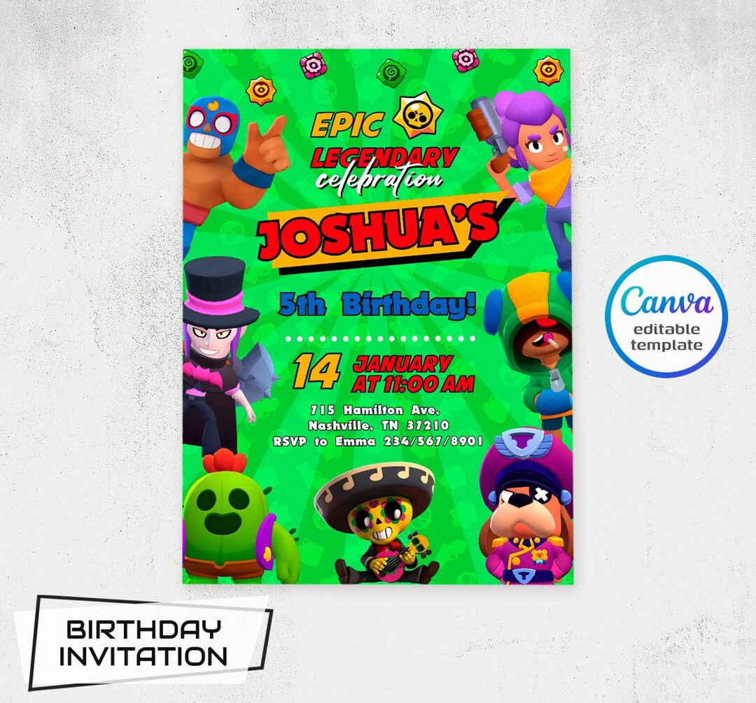 Brawl Stars Invitation, Gamer Invite, Printable Editable Video Game ...