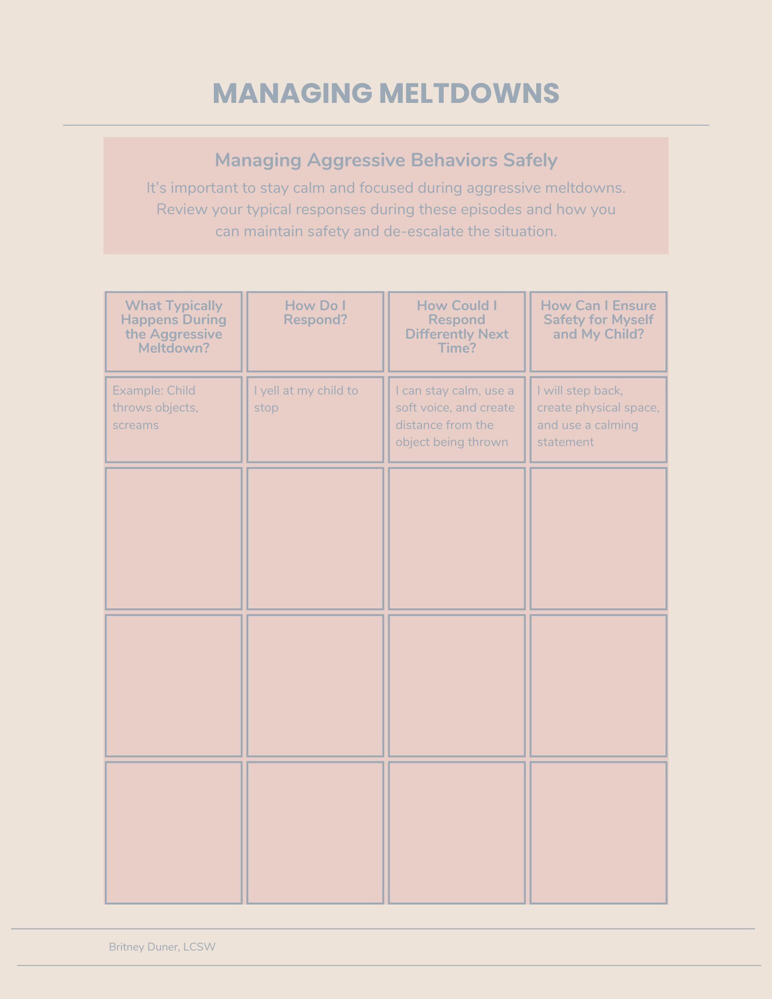 Managing Emotions & Meltdowns: Worksheets for Parents and Caregivers - Etsy