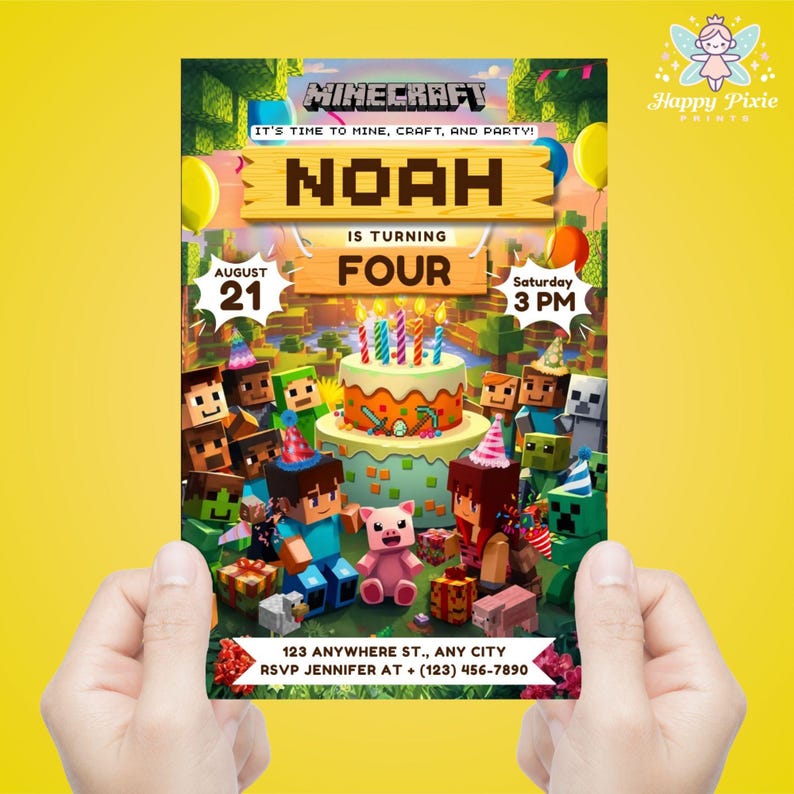 Minecraft Birthday Invitation Template, Gamer Party Card, Editable ...