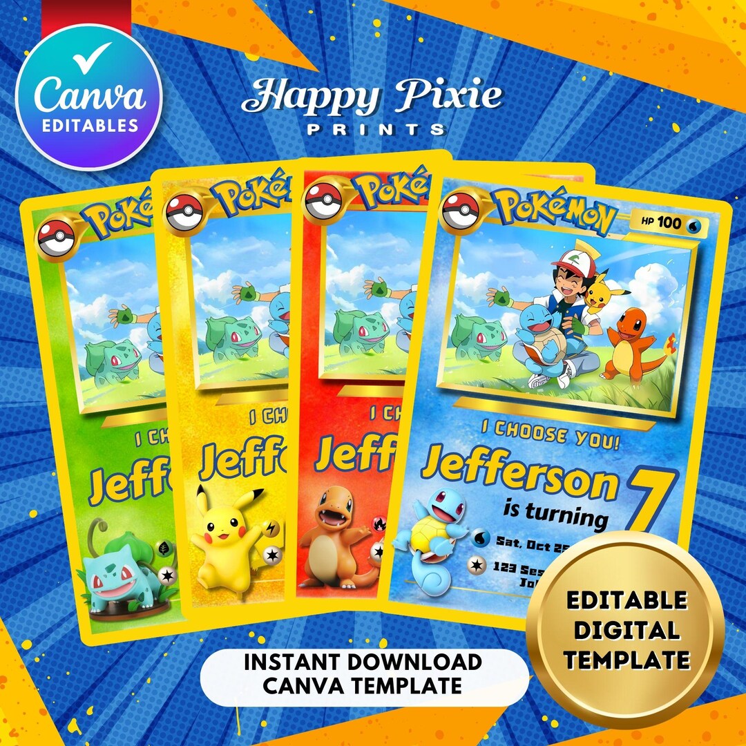 Editable Pokemon Invitation, Pokemon Printable Birthday Invitation ...