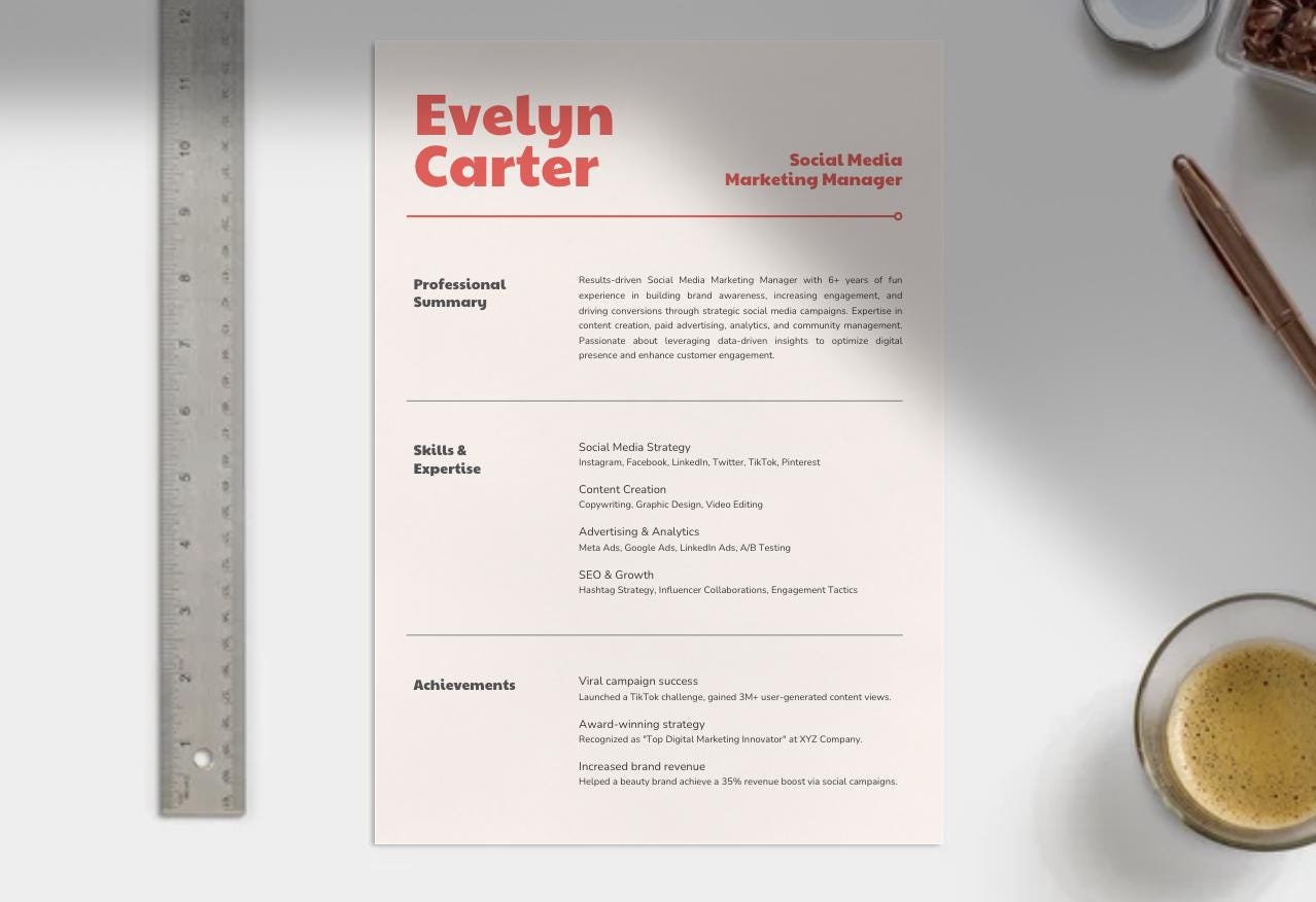 Red Modern Resume Template for Canva | Professional & Editable CV ...