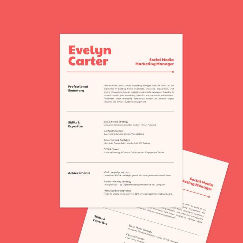 Red Modern Resume Template for Canva | Professional & Editable CV ...