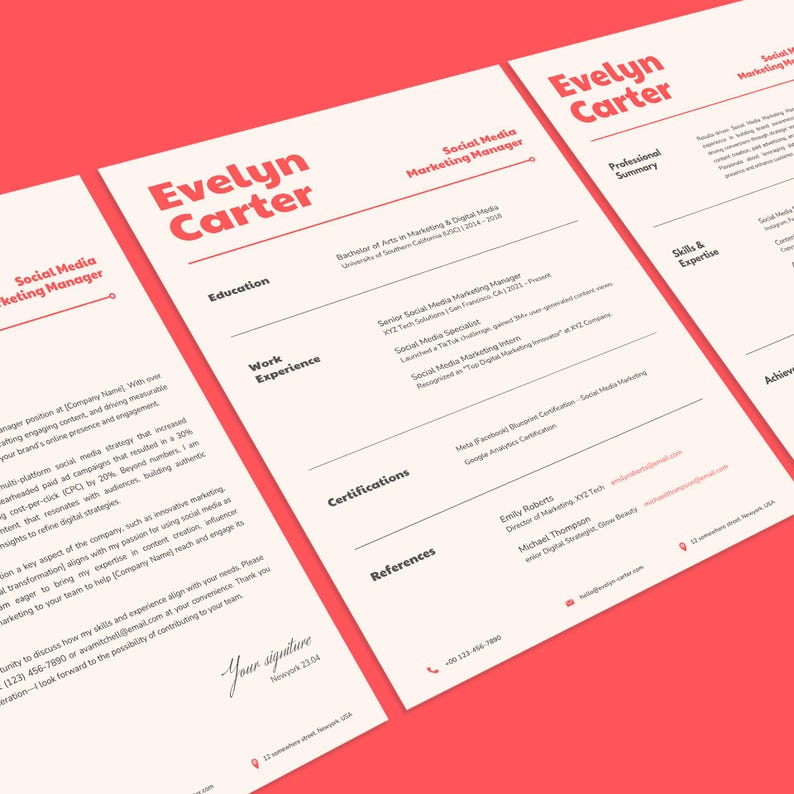 Red Modern Resume Template for Canva | Professional & Editable CV ...