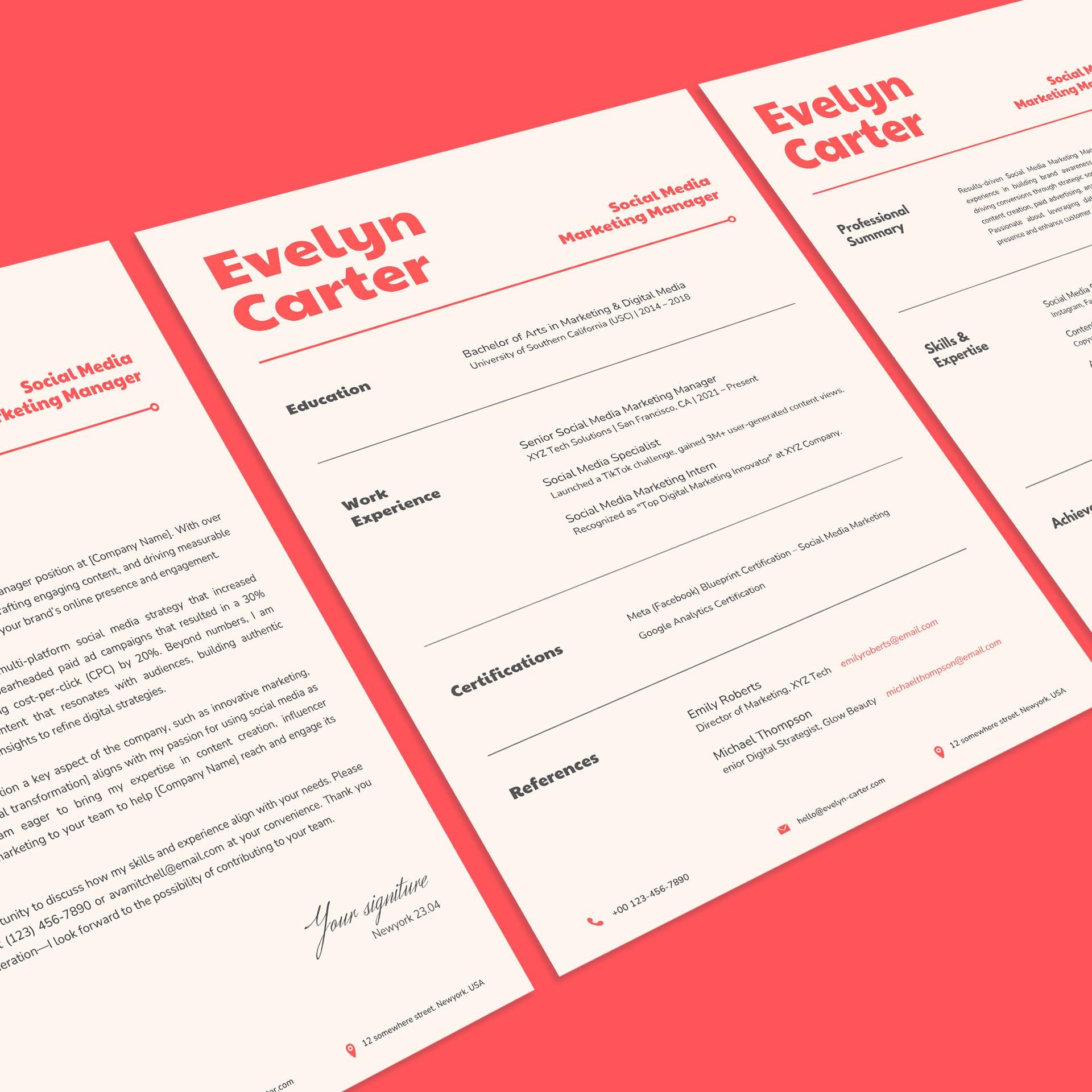 Red Modern Resume Template for Canva | Professional & Editable CV ...