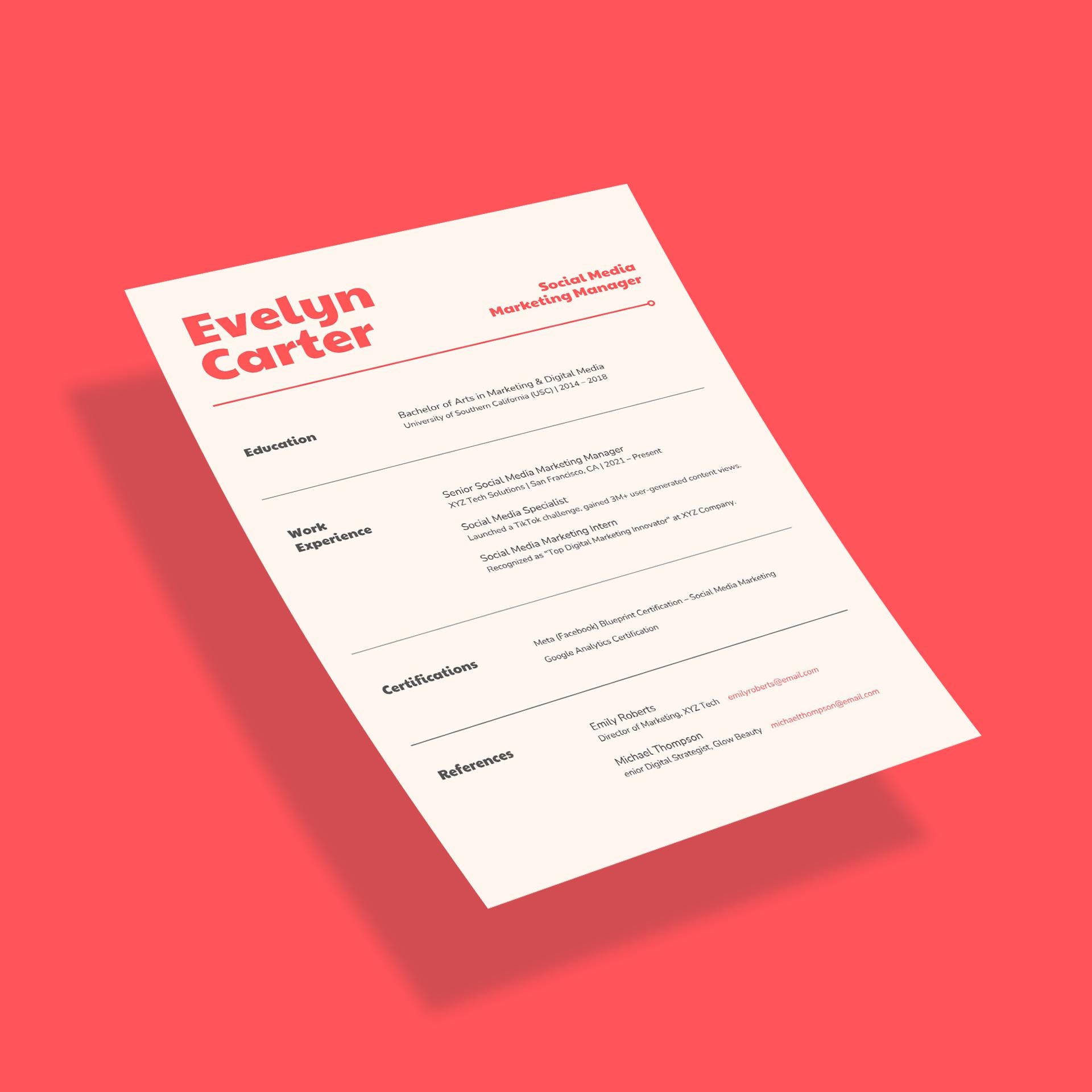 Red Modern Resume Template for Canva | Professional & Editable CV ...