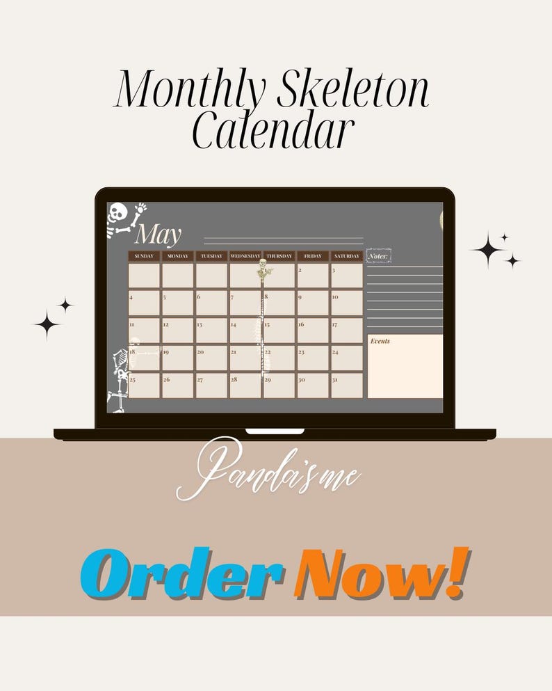 Skeleton-themed 2025 Digital Calendar | Spooky Gothic Planner ...
