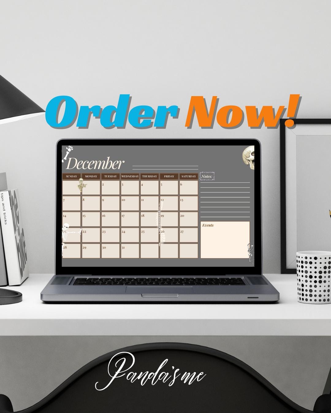 Skeleton-themed 2025 Digital Calendar | Spooky Gothic Planner ...