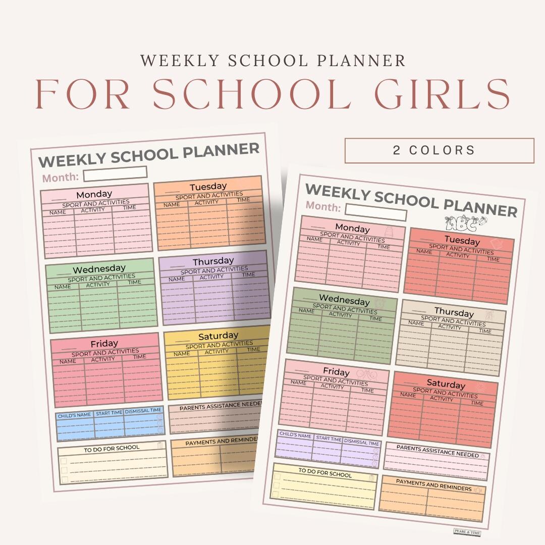 Weekly School Planner Printable Kids Activity Schedule A4 Student ...