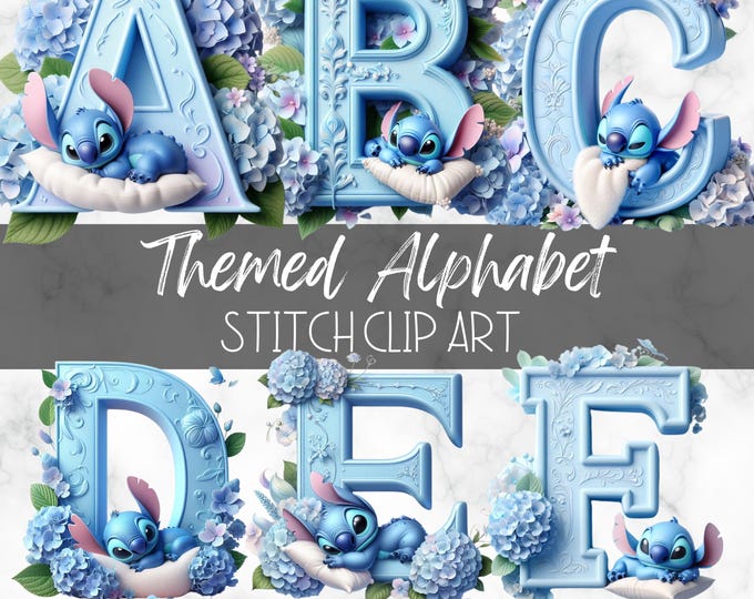 Stich Alphabet Clipart, Cartoon Schriftart (PNG Bundle) - Etsy.de