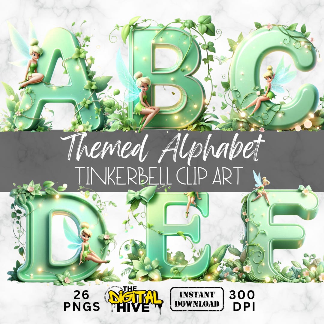 Tinkerbell Fairy PNG Clipart Alphabet Bundle , Boy and Girl Birthday ...
