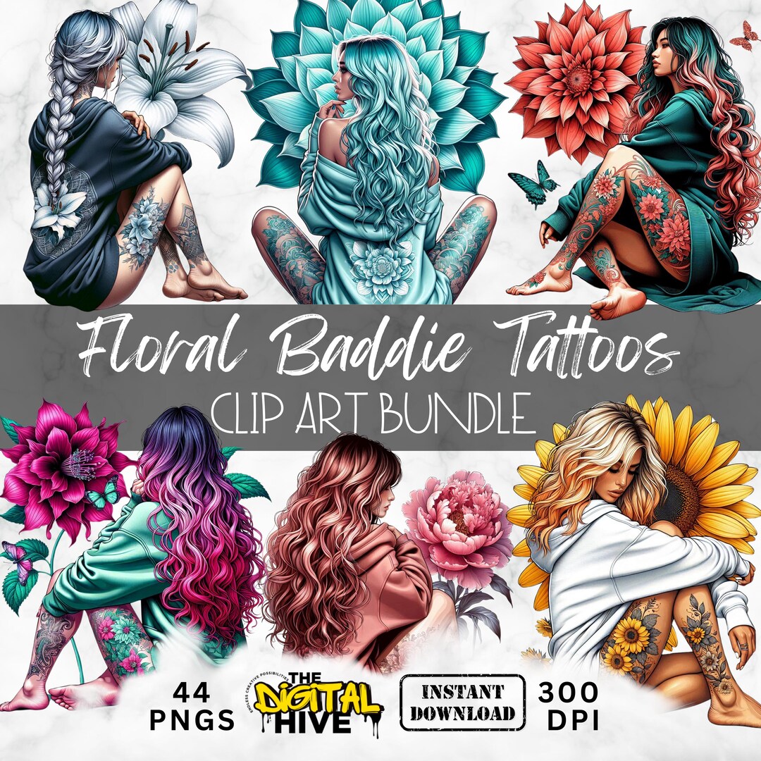 Bad Ass Girl Clip Art, Girl With Tattoos Art, Commercial Use Clip Art,create Your Own Designs ...