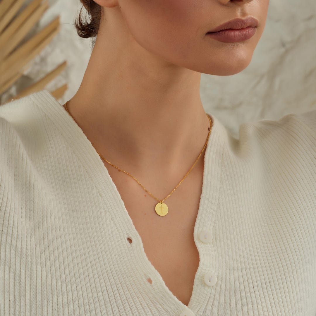 Minimalist Engraved Disc Necklace, Custom Delicate Coin Necklace ...
