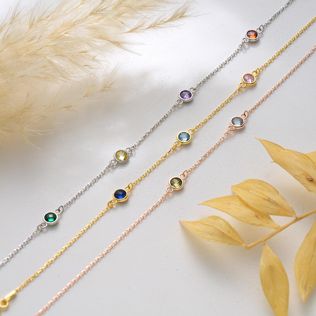 Multi Birthstone Bracelet, Personalized Birthstone Jewelry, Delicate ...