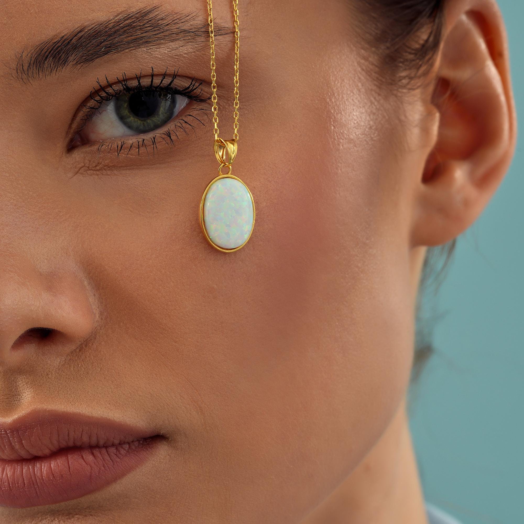Dainty Oval Opal Pendant, 14k Gold White Sterling Opal Necklace ...
