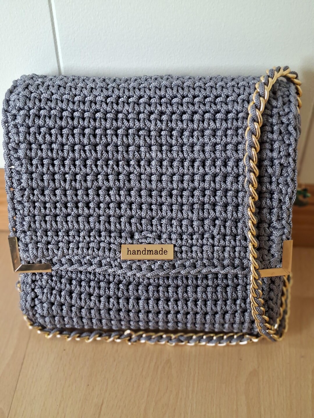 Handmade Knitted Crossbody Bag With Gold Chain - Etsy