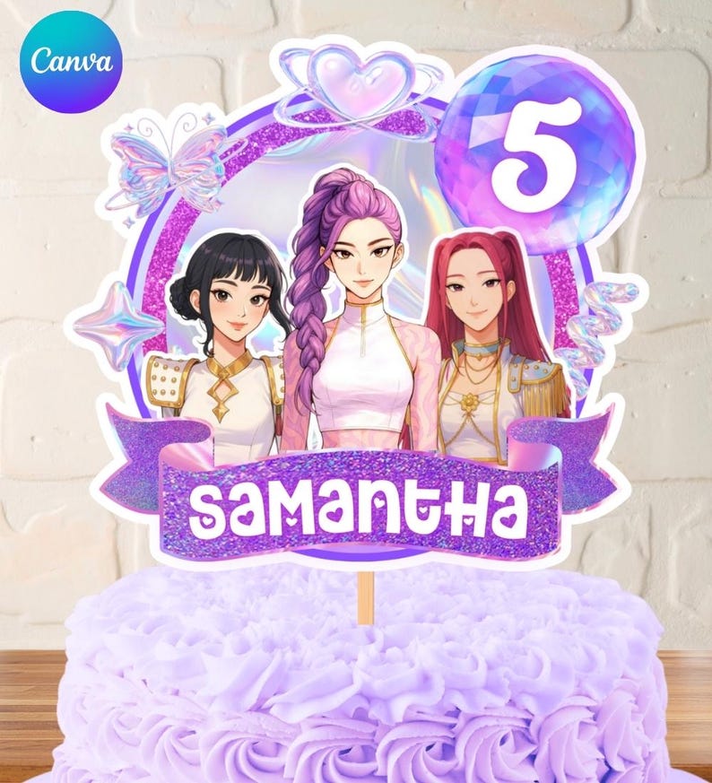 K-pop Demon Hunters Birthday Cake Topper, Anime Party Decor (editable ...