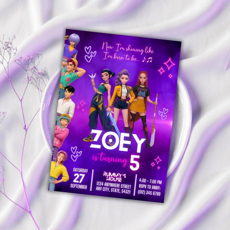 Kpop Demon Hunters Birthday Invitation Template. Kpop Anime Invite ...