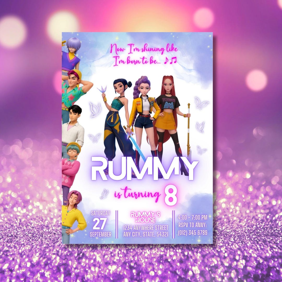 Kpop Demon Hunters Birthday Invitation Template. Kpop Anime Invite ...