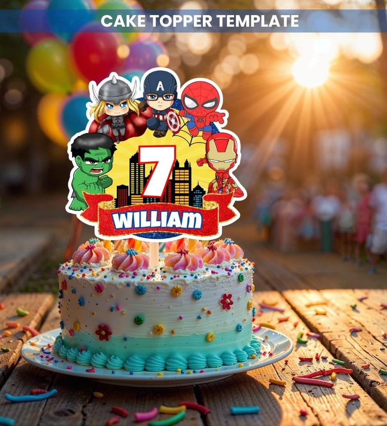Superheroes Birthday Cake Topper + Cupcake Toppers: Editable Birthday ...