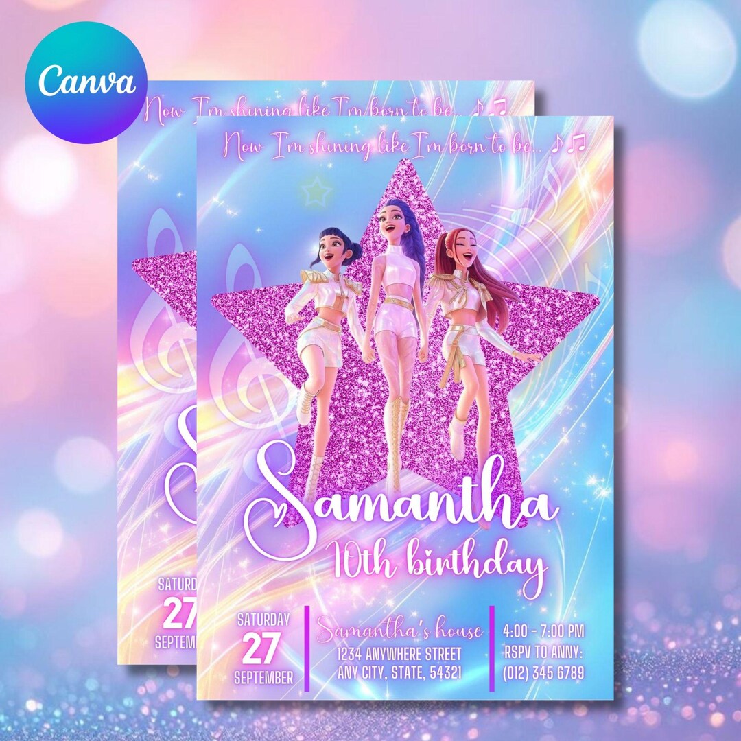 Kpop Demon Hunters Birthday Invitation Template. Kpop Anime Invite ...