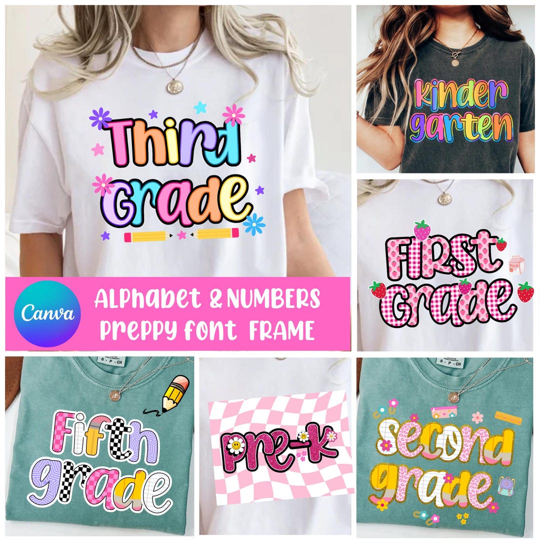 Retro Preppy Font Canva Frame Template: Doodle Alphabet (digital ...