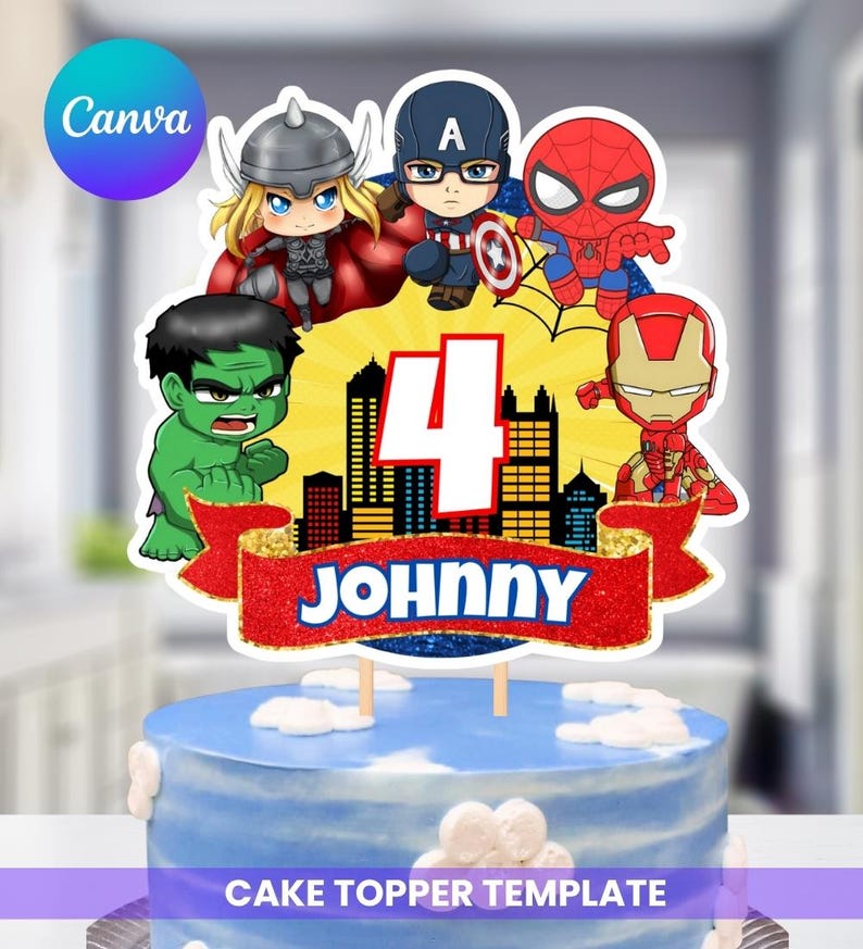 Superheroes Birthday Cake Topper + Cupcake Toppers: Editable Birthday ...