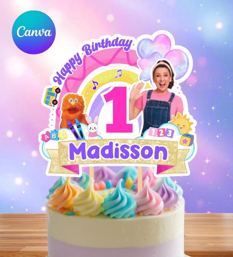 Ms. Rachel Birthday Cake Topper: Editable Party Decor (canva Template ...