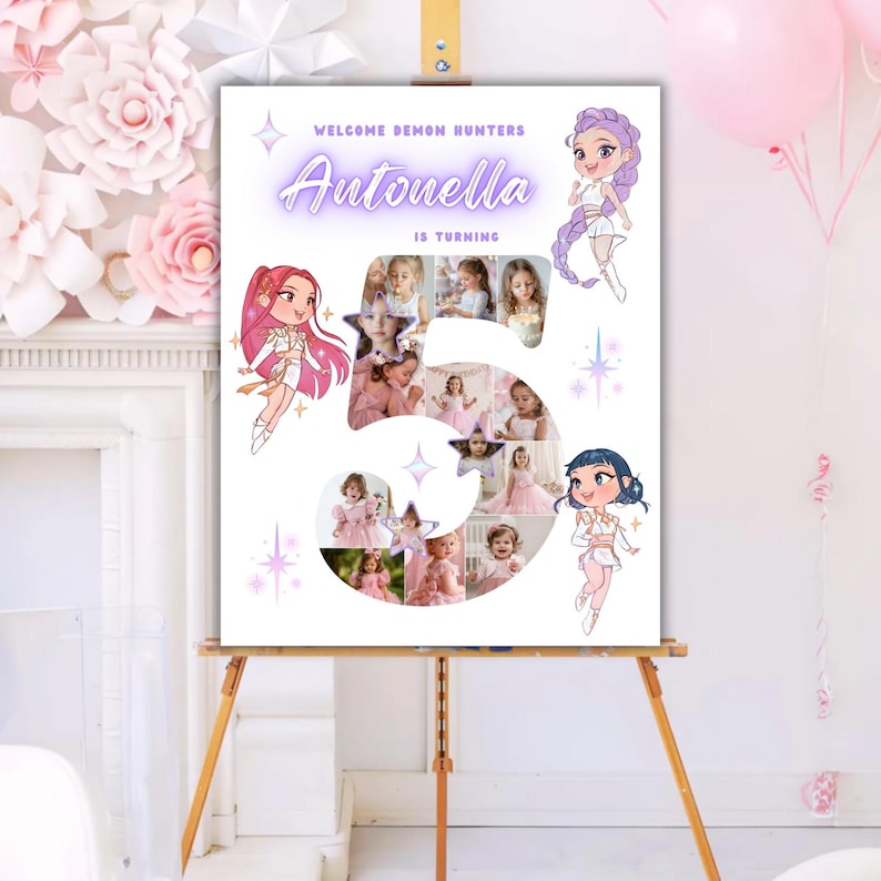 Kpop Girls 5th Birthday Welcome Sign, Keepsake Photo Collage (editable ...