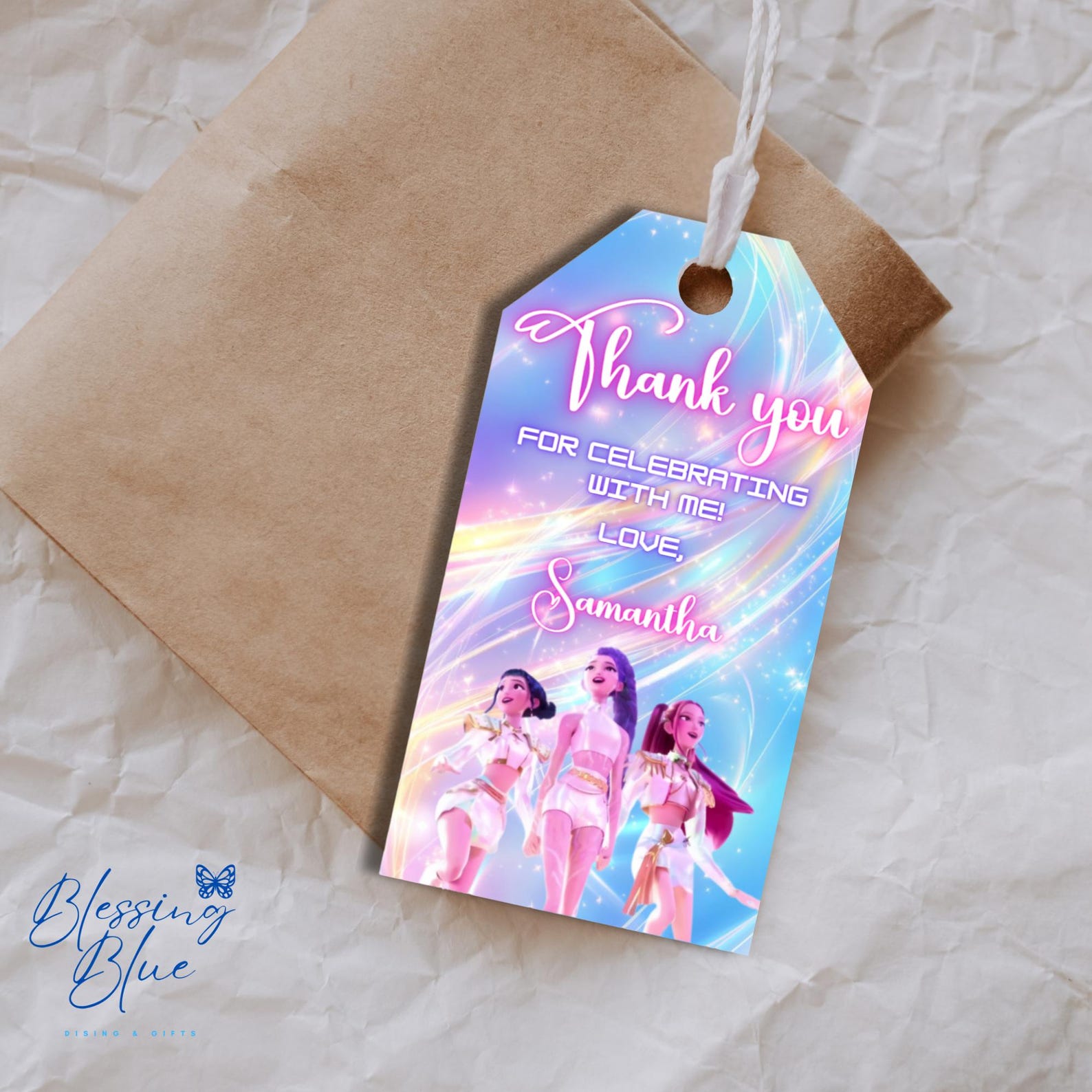 Thank You Tags K-pop Demon Hunters. Editable Printable Birthday Tags ...