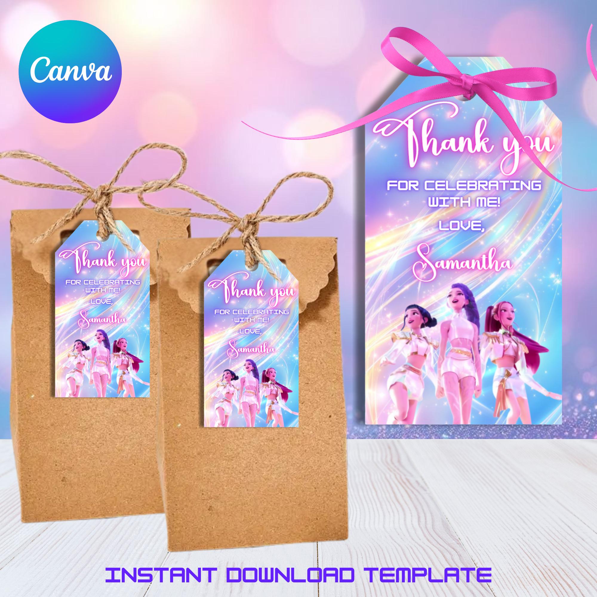 Thank You Tags K-pop Demon Hunters. Editable Printable Birthday Tags ...