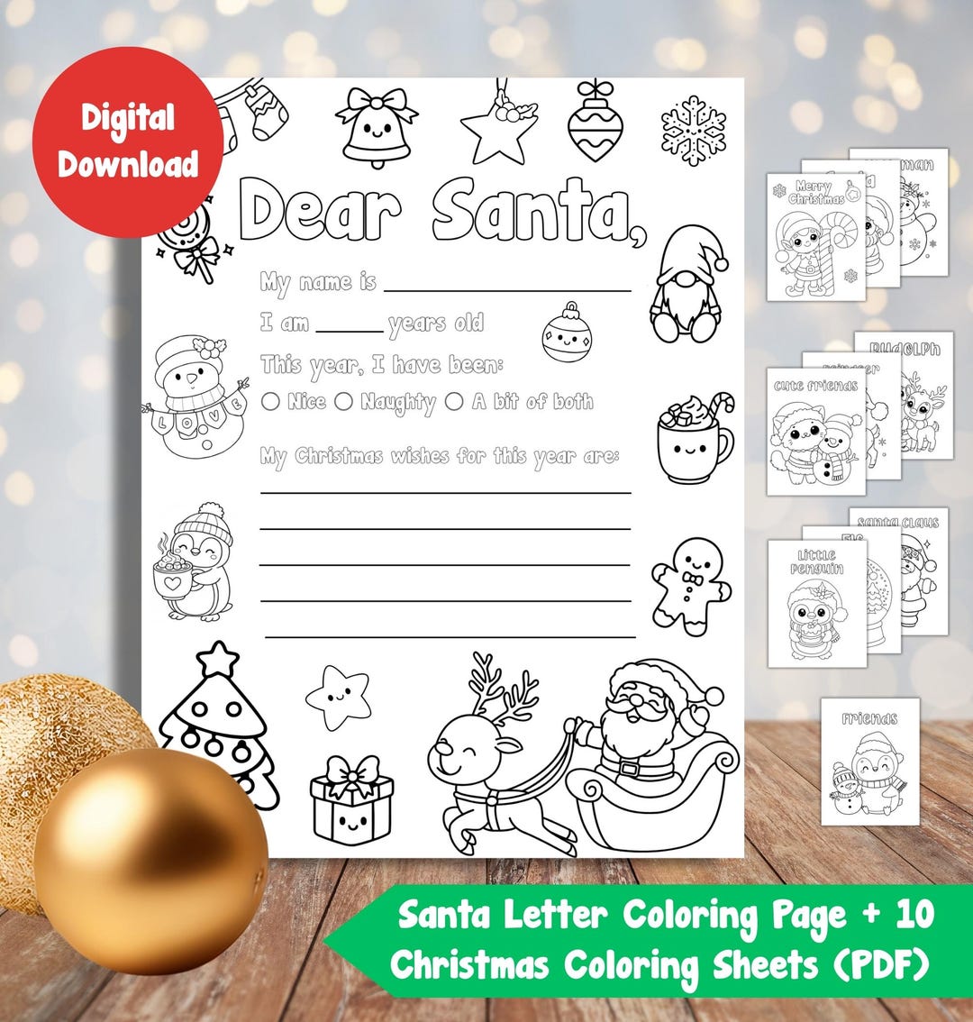 Santa Letter Coloring Page + 10 Christmas Coloring Sheets | Printable ...
