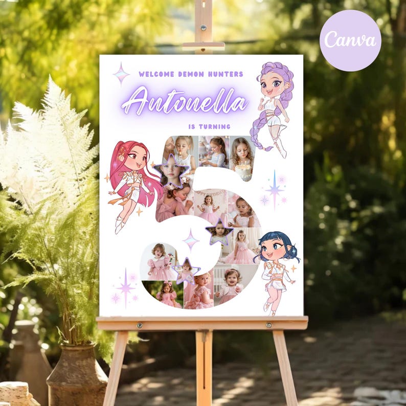 Kpop Girls 5th Birthday Welcome Sign, Keepsake Photo Collage (editable ...