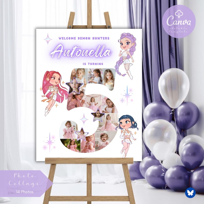 Kpop Girls 5th Birthday Welcome Sign, Keepsake Photo Collage (editable ...