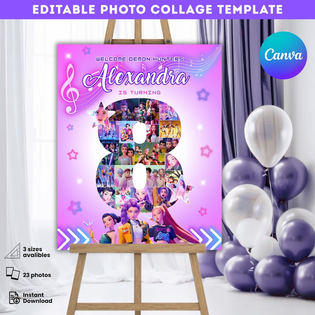 8th Birthday Sign Kpop Girls. Editable Photo Collage. Printable Welcome ...