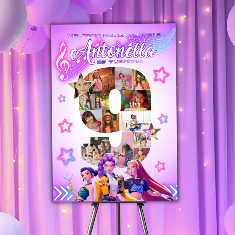 Kpop Girls 9th Birthday Sign. Editable Photo Collage. Printable Welcome ...