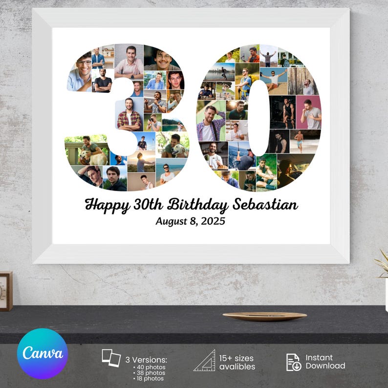 30th Birthday Photo Collage (canva Template) Customizable Gift or Party ...