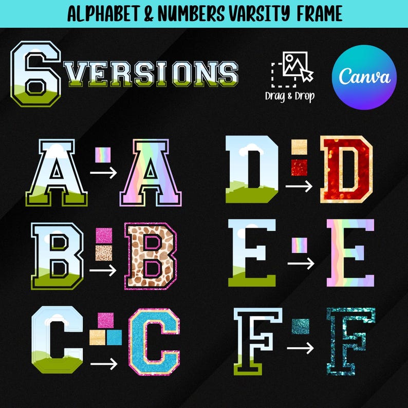 Varsity Letter Canva Frame Bundle: Sports Font, Alphabet & Numbers ...