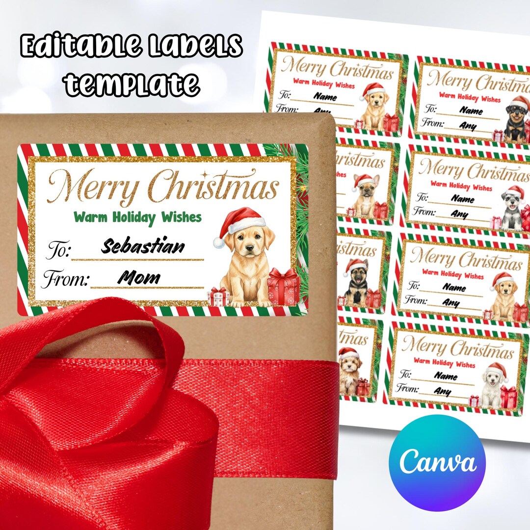 Christmas Dogs Gift Tags – Editable Canva Template – Printable Holiday ...