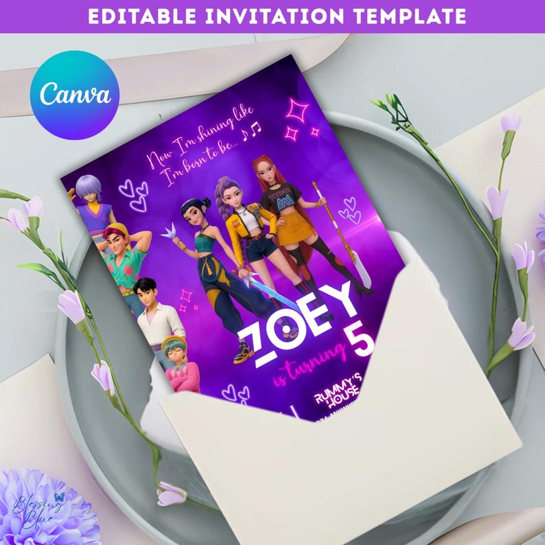 Kpop Demon Hunters Birthday Invitation Template. Kpop Anime Invite ...