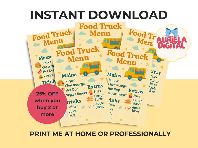 Printable Role Play Menu Card for Kids, Toy Food Truck Play, Instant ...