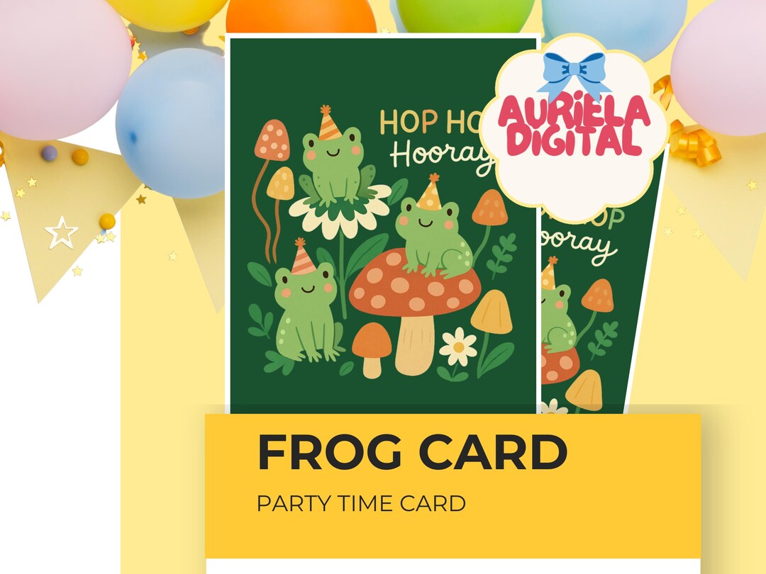 Frog Party Card, Printable Birthday Card, Cute Frog Greeting Card, Kids ...