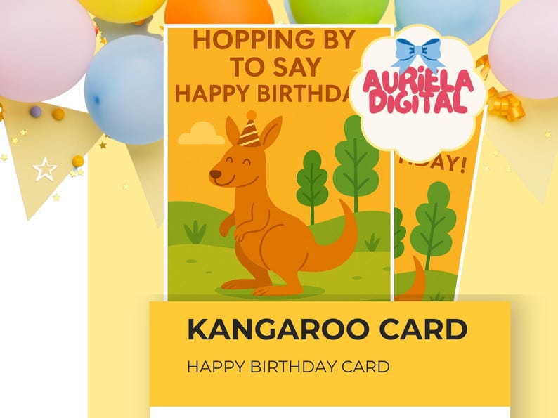 Editable Kangaroo Birthday Card, Hopping by to Say Happy Birthday, Kids ...