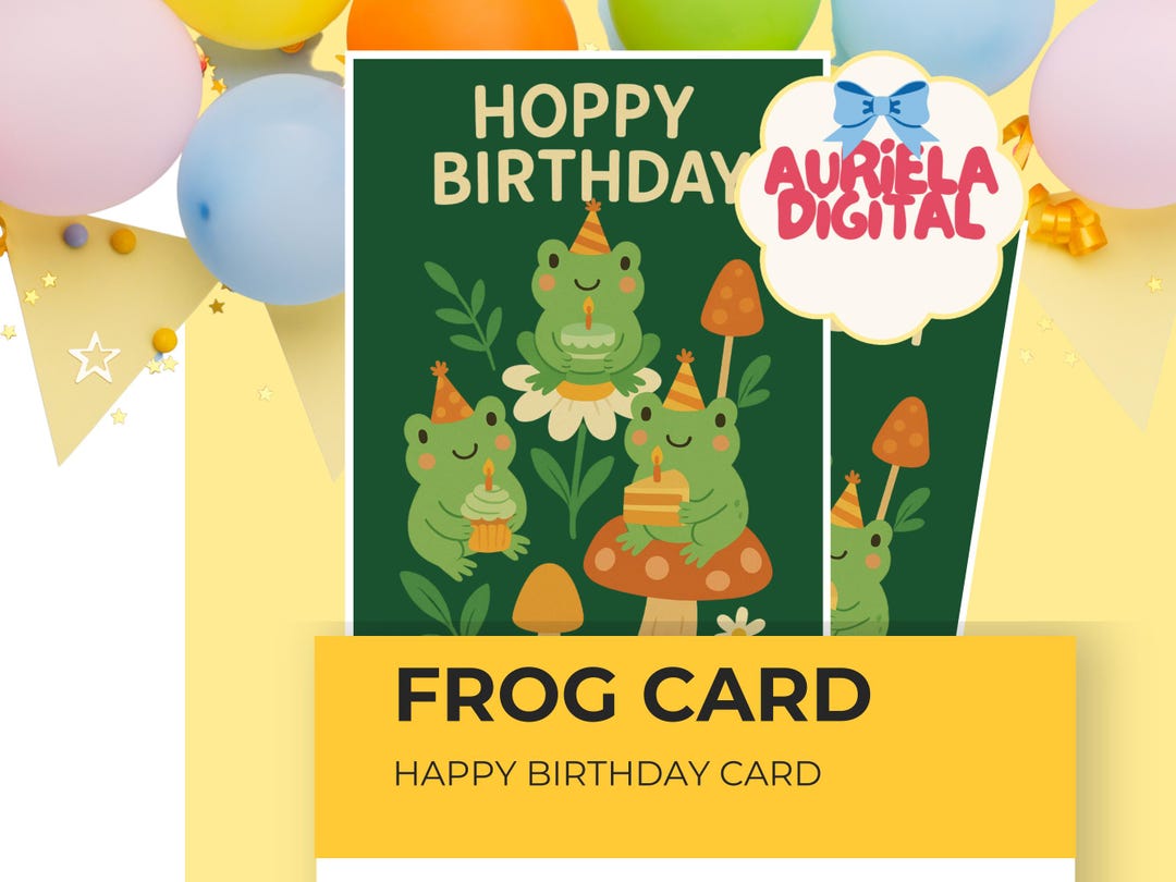 Frog Birthday Card, Hoppy Birthday Printable, Cute Frog Party Card ...