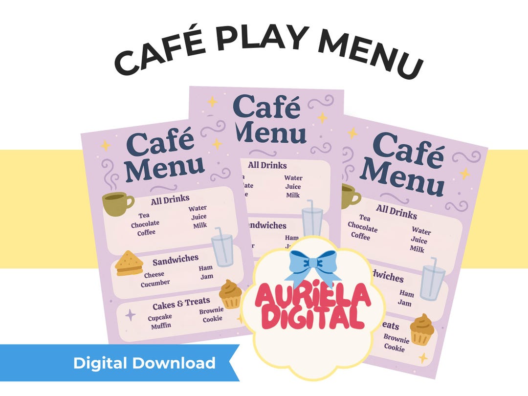 Printable Role Play Menu Card for Kids, Toy Cafe Play, Instant Download ...