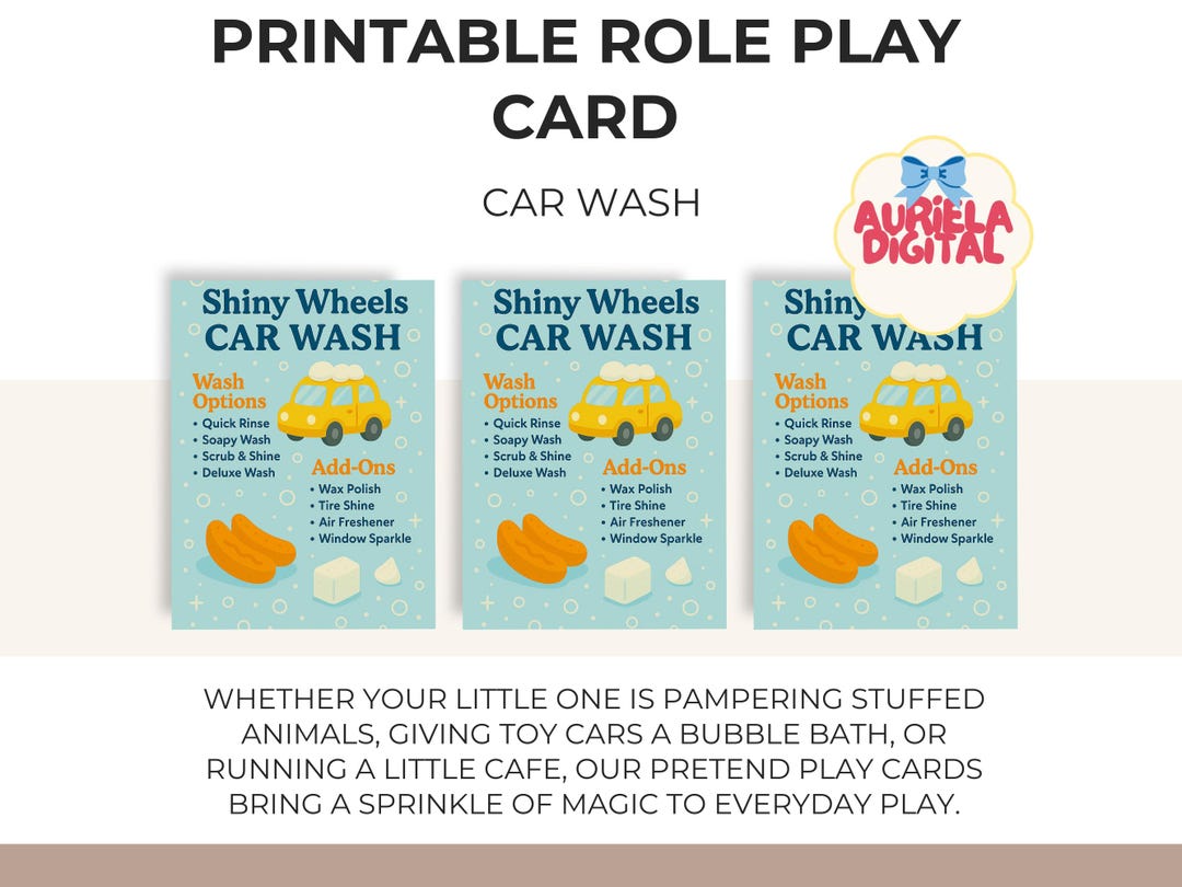 Printable Role Play Menu Card for Kids, Car Wash Play, Instant Download ...